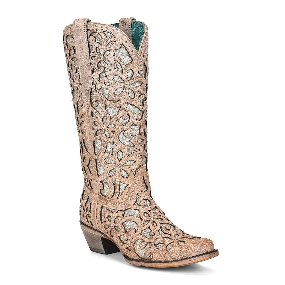 Nude Flowered Inlay Boot with Studs and Crystals by Corral A4237 – La ...